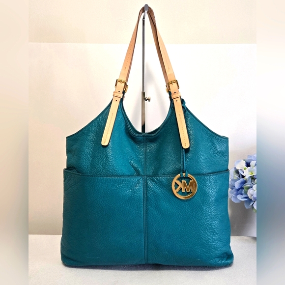 Bags | Michael Michael Kors Teal Blue Medium Leather Tote Bag | Poshmark